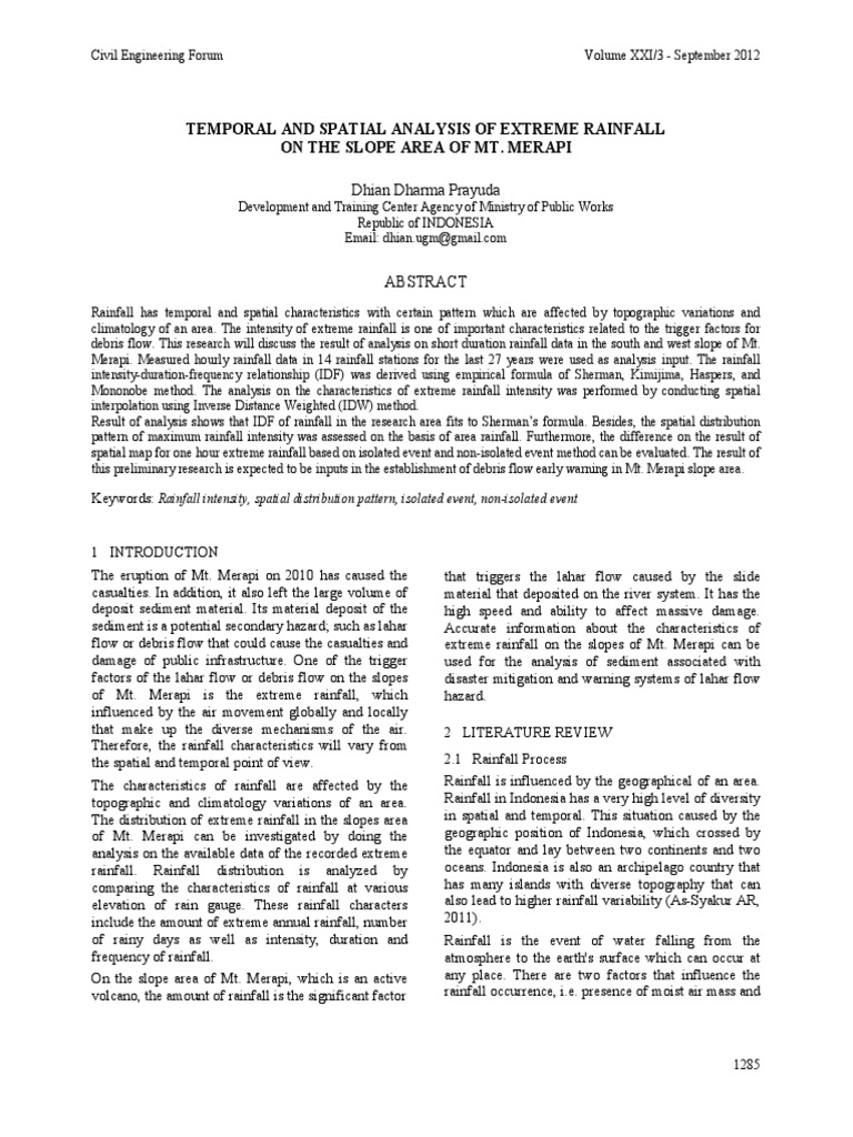 Temporal and Spatial Analysis of Extreme Rainfall On The Slope Area of Mt. Merapi | PDF ...