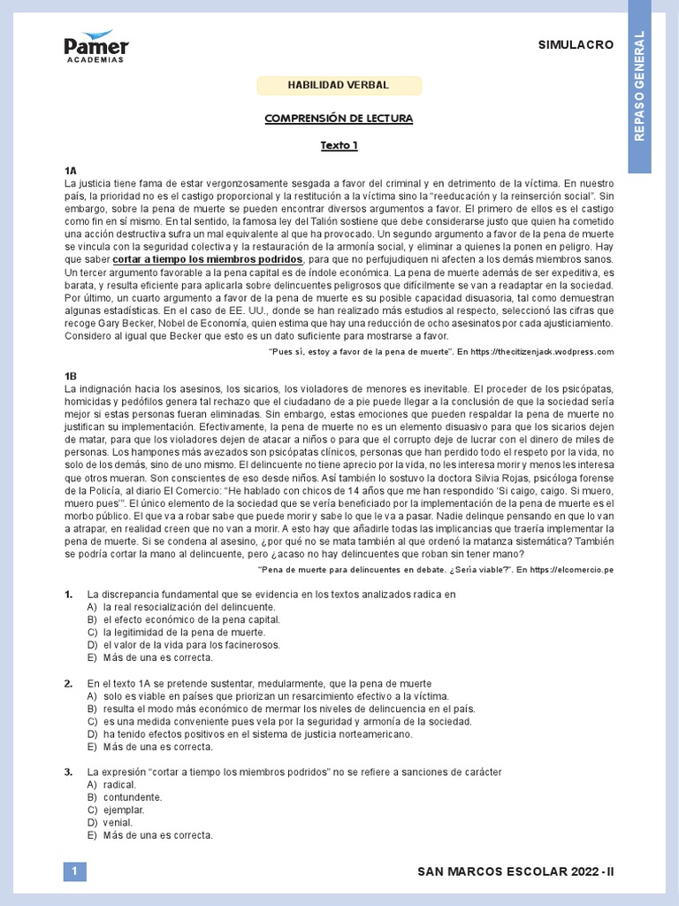 Simulacro Rg3 - Escolar | PDF | Pena capital | Mitocondria