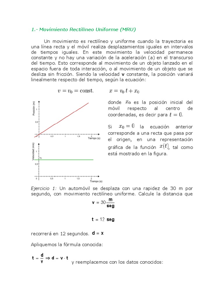 1.-Movimiento Rectilíneo Uniforme (MRU) : Ejercicio 1: Un Automóvil Se ...