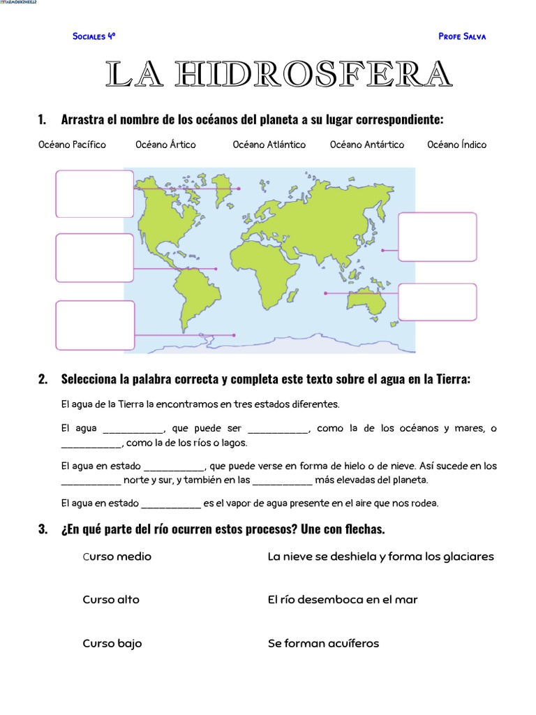 La Hidrosfera: Océano Pacífico Océano Ártico Océano Atlántico Océano Antártico Océano Índico | PDF