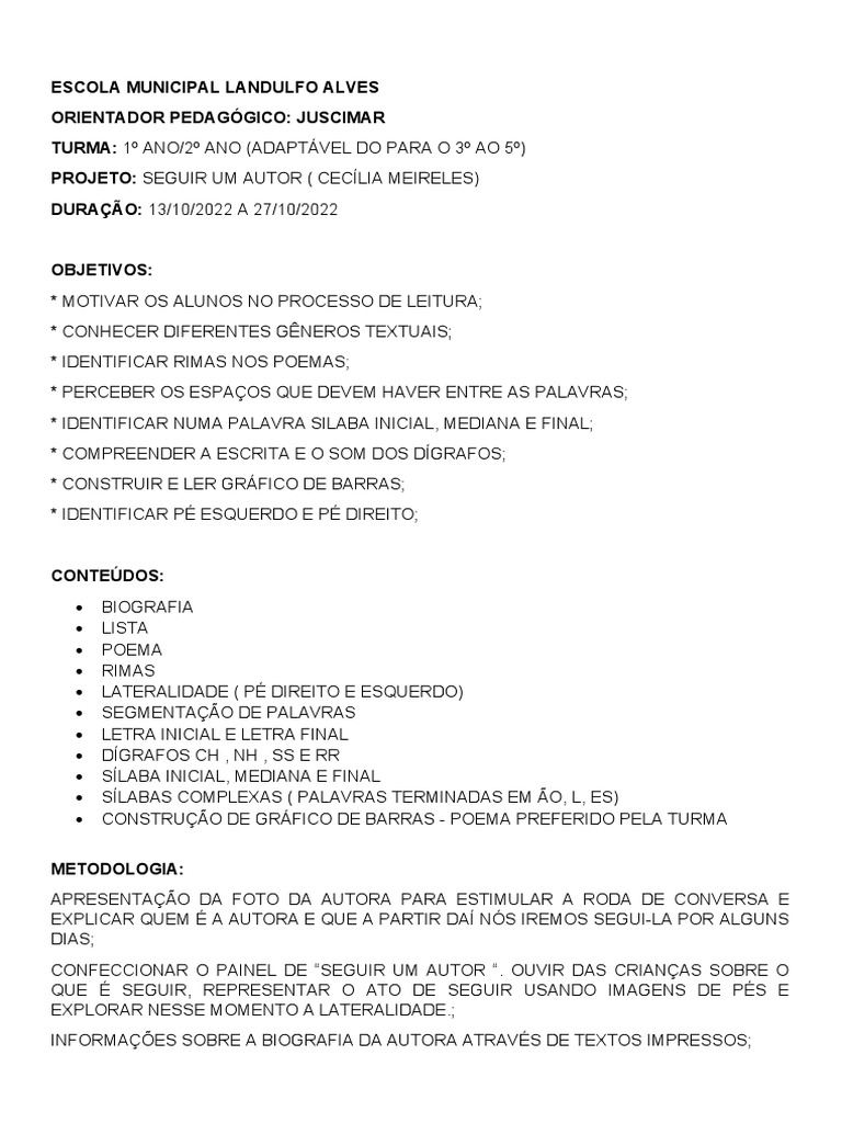 Projeto Seguir Um Autor 01 | PDF