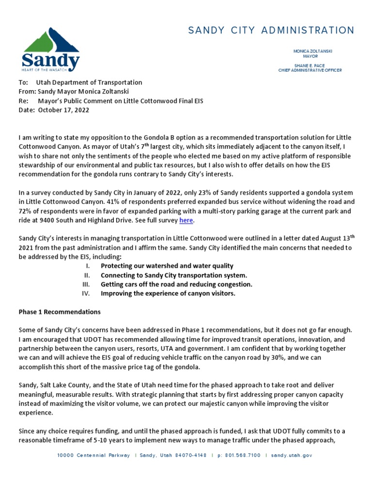 UDOT Letter FInal EIS Comment | PDF | Water | Water Quality