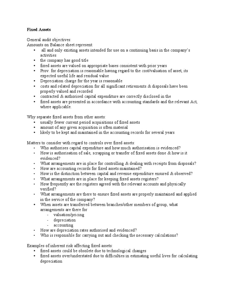 Fixed Assets Audit and Control Guidelines | PDF | Depreciation | Fixed ...