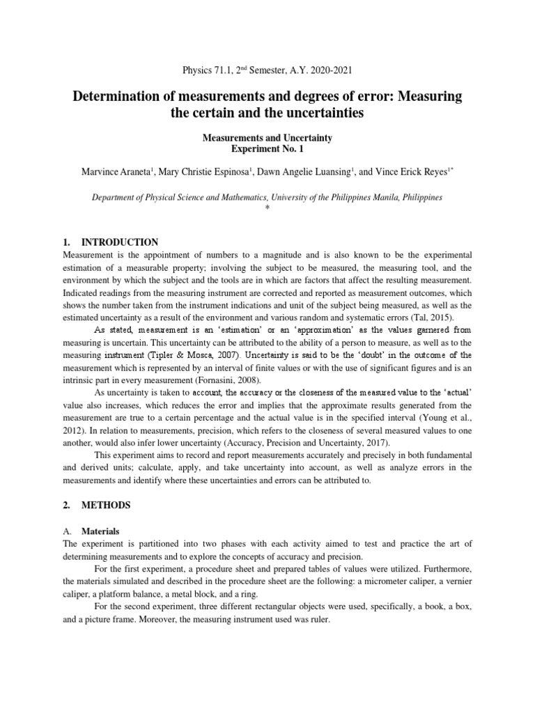 Experiment Paper 1 Measurements and Uncertainty | PDF | Significant Figures | Measurement