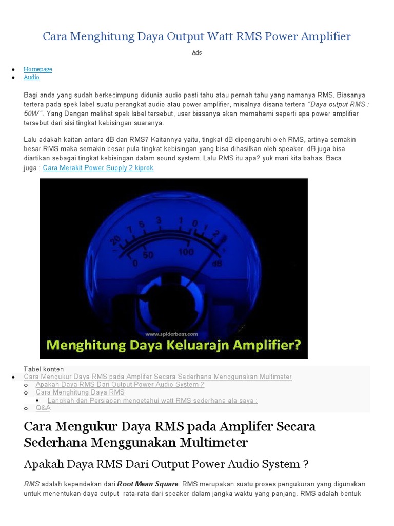 Cara Menghitung Daya Output Watt RMS Power Amplifier | PDF