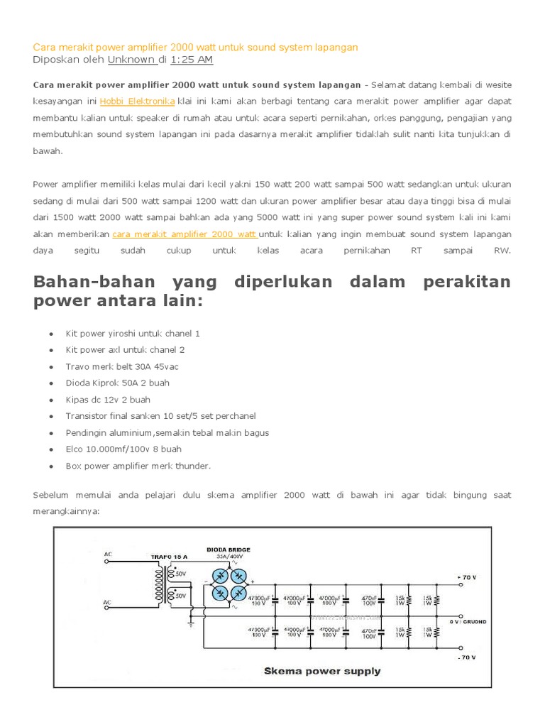 Cara Merakit Power Amplifier 2000 Watt Untuk Sound System Lapangan | PDF