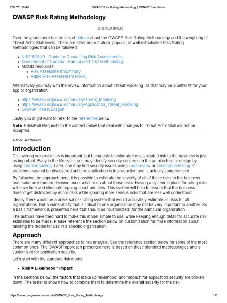 Owasp Risk Rating Methodology Owasp Foundation Pdf