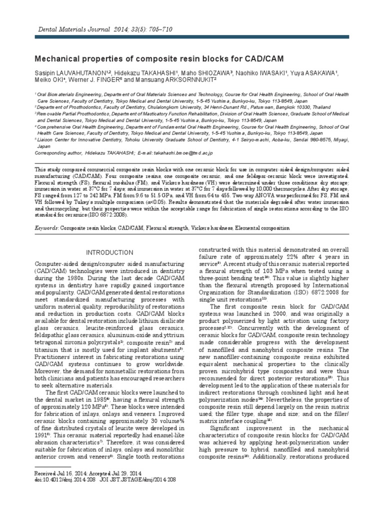 Mechanical Properties of Composite Resin Blocks For CAD CAM | Download ...