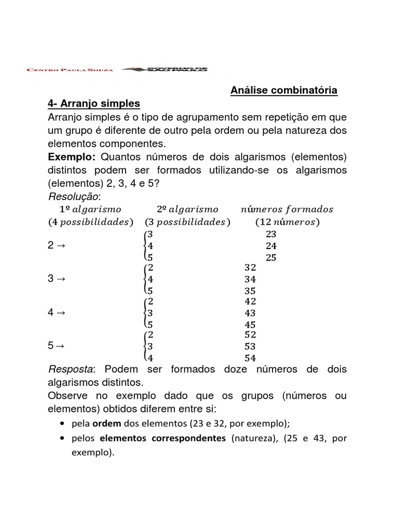 3 Lista Análise Combinatória Arranjo Simples | PDF | Combinatória ...