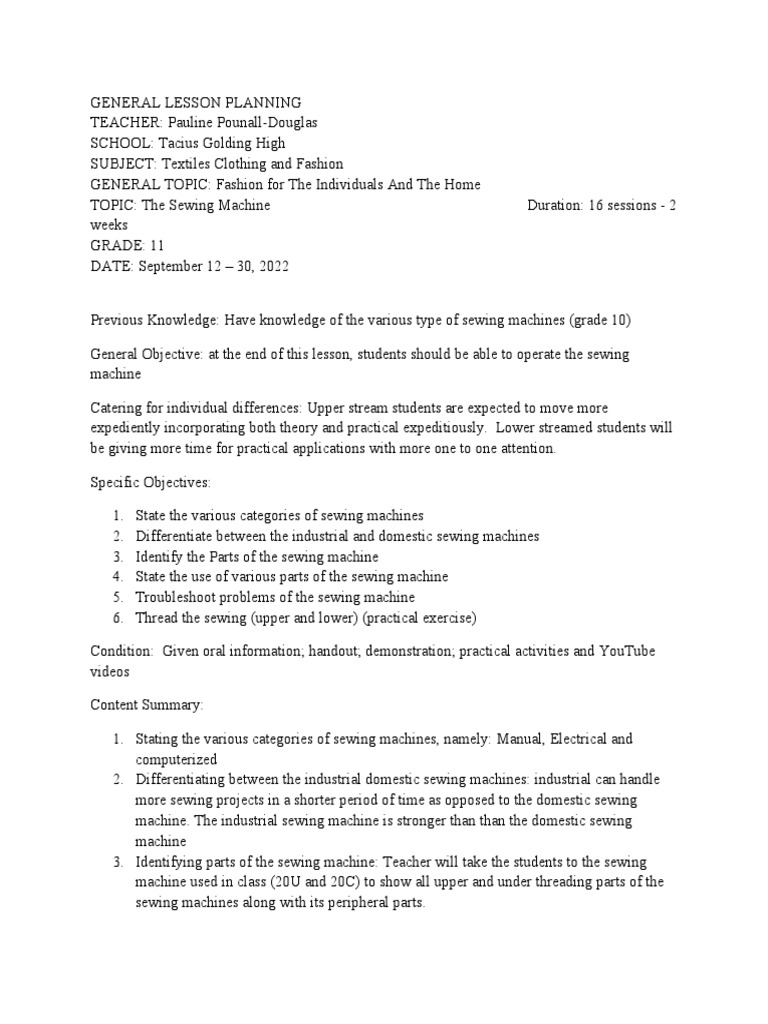 The Sewing Machine Lesson | PDF | Sewing | Sewing Machine