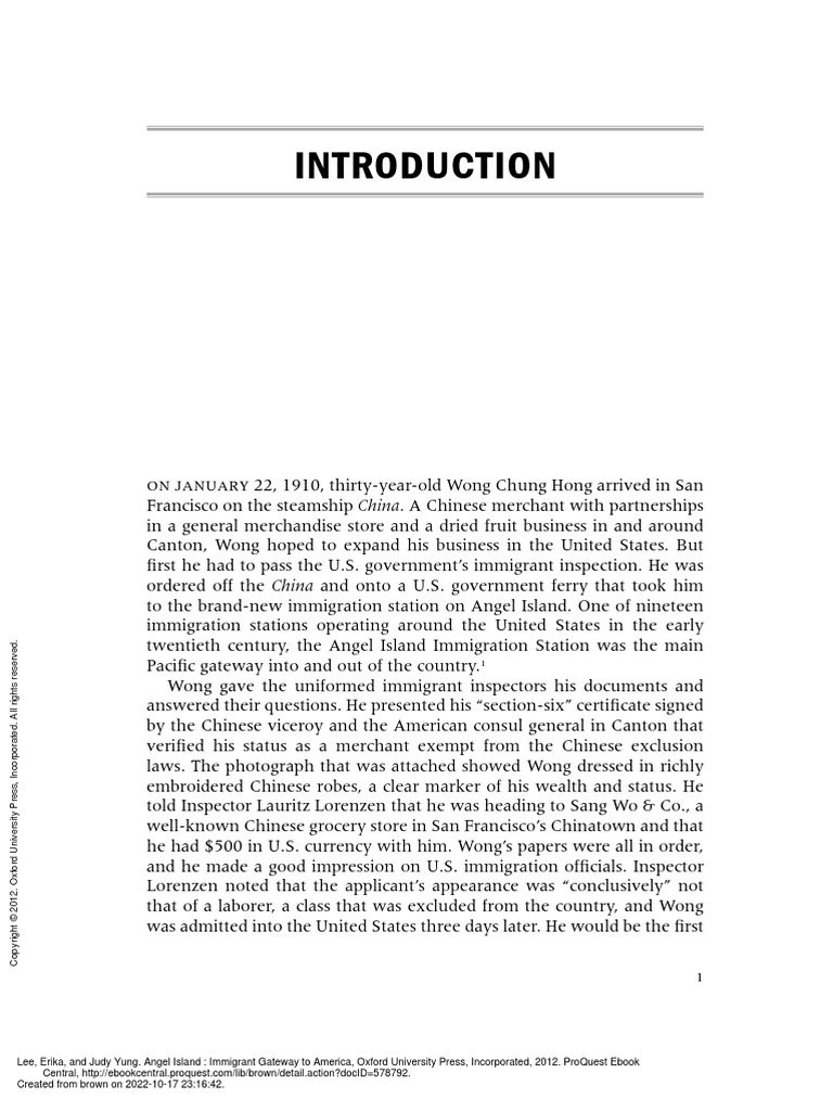 Introduction To Angel Island: Immigrant Gateway To America by Erika Lee and Judy Young | PDF ...