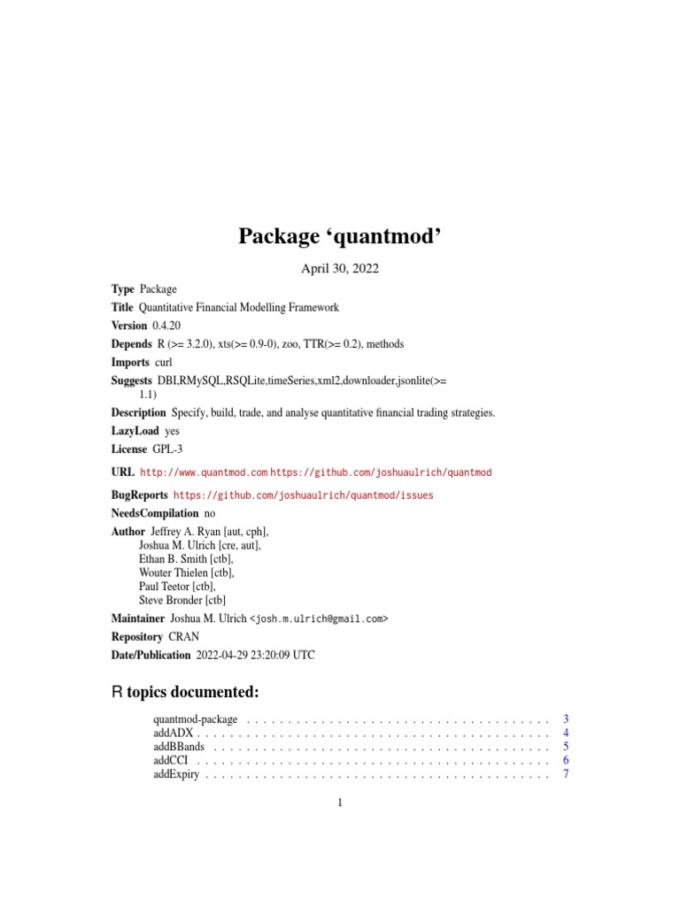 Quantmod | Download Free PDF | Moving Average | Parameter (Computer ...