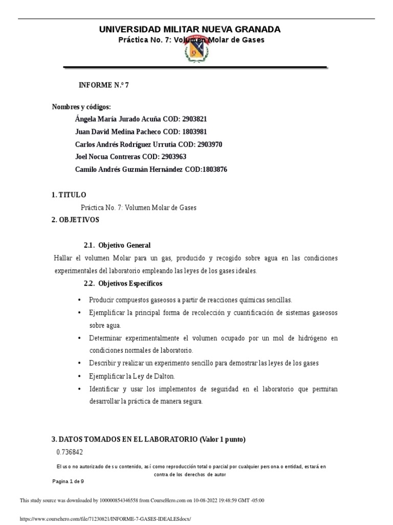 Informe 7 Gases Ideales | PDF | Gases | Mole (Unidad)