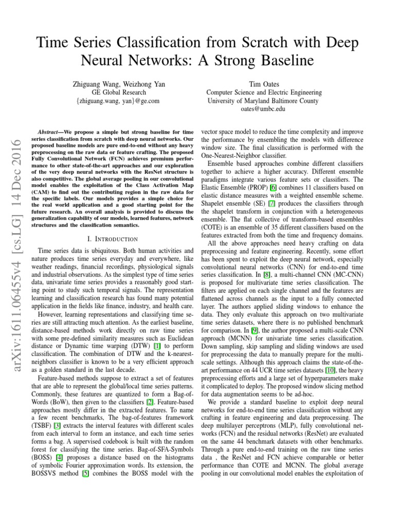 Time Series Classification From Scratch With Deep Neural Networks Pdf Deep Learning Time