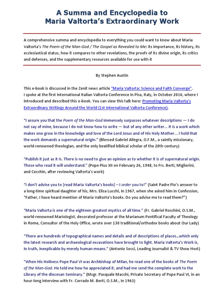 Maria Valtorta Summa & Encyclopedia | PDF | Jesus | Mary, Mother Of Jesus
