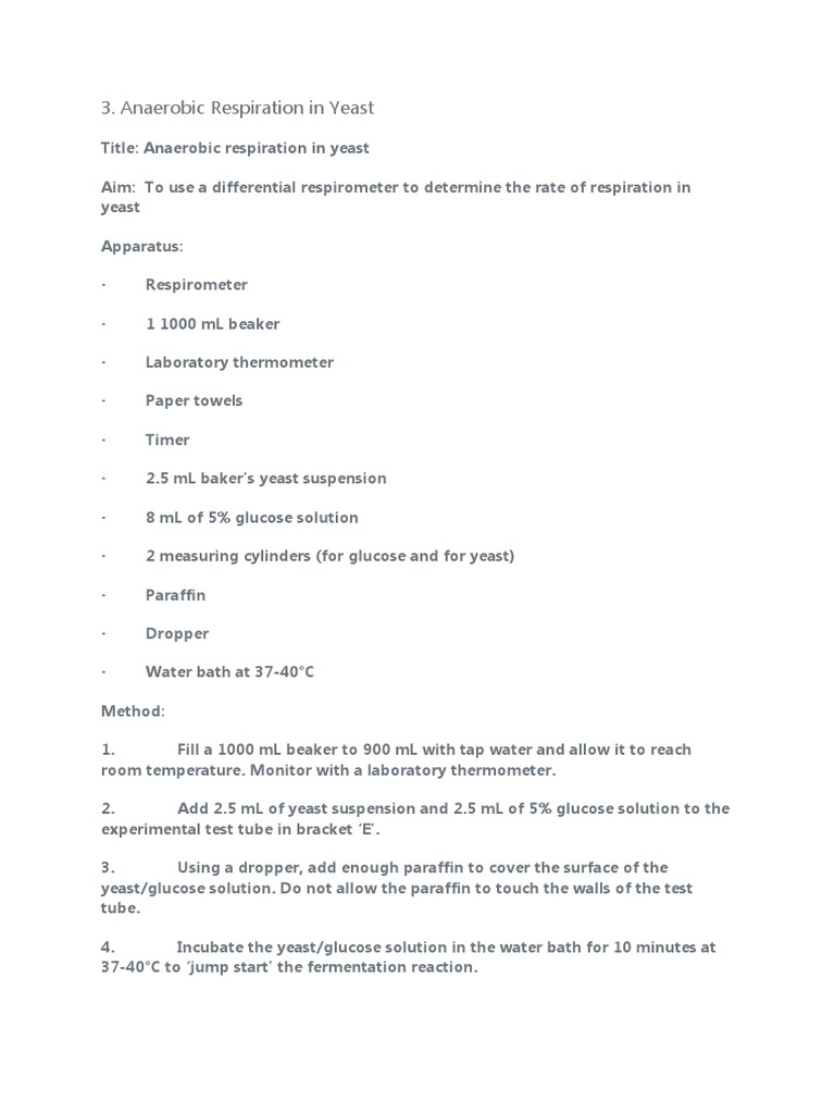 Anaerobic Respiration in Yeast | PDF | Glucose | Fermentation