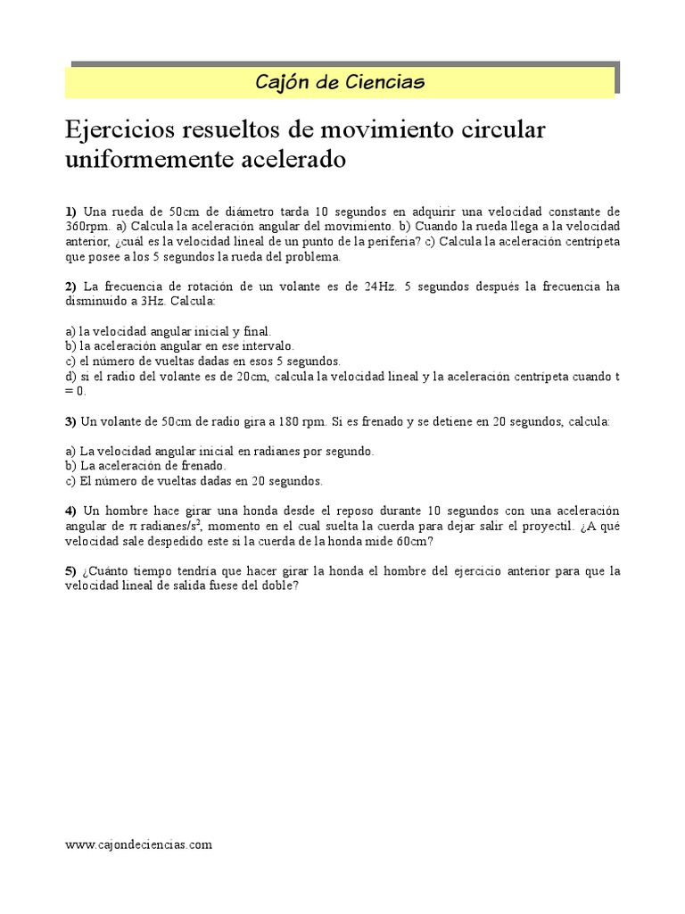 Ejercicios Resueltos de Movimiento Circular Uniformemente Acelerado ...