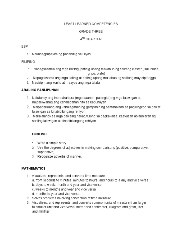 Least LEARNED COMPETENCIES | PDF