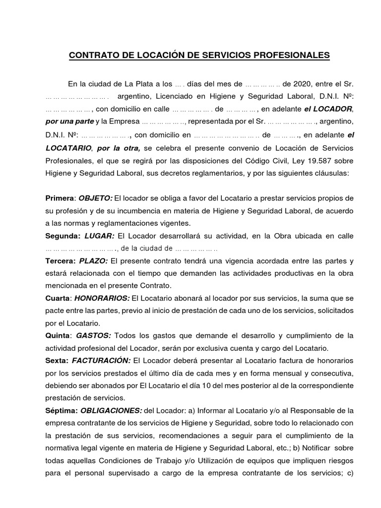 Contrato Seguridad e Higiene | PDF | Derecho laboral | Seguridad y ...