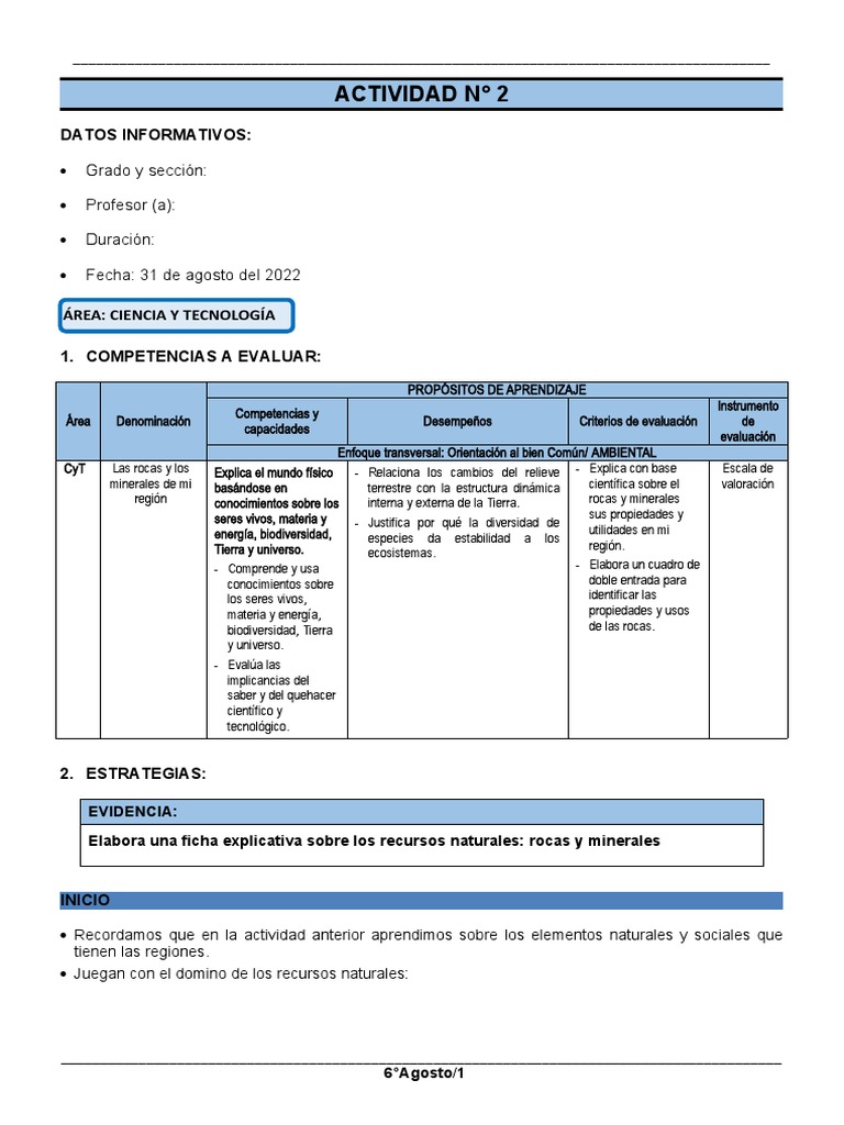 6° Grado - Actividad Del Dia 31 de Agosto | Descargar gratis PDF | Roca (geología) | Minerales