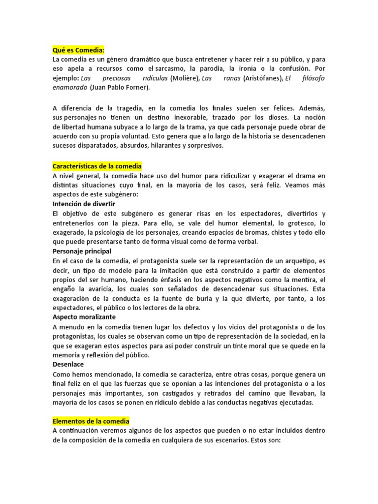Características de la Comedia Dramática | PDF | Comedia | Teatro