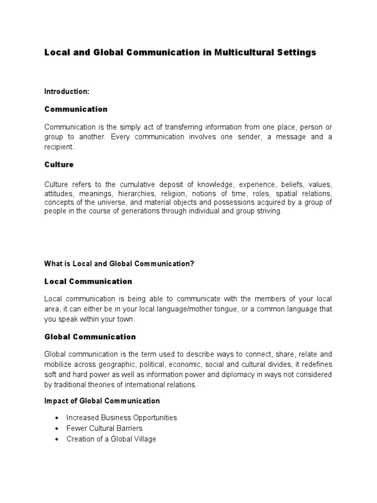Local vs Global Communication | PDF