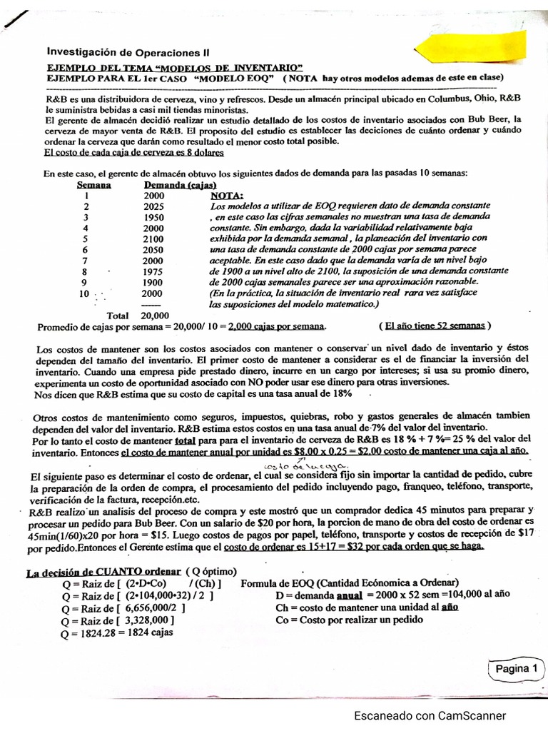 Ejercicio Modelo EOQ | PDF