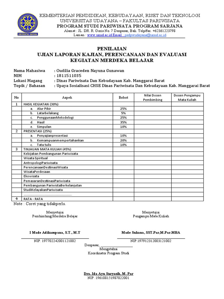 Form Penilaian Laporan Akhir - Magang Mbkm-1 | PDF