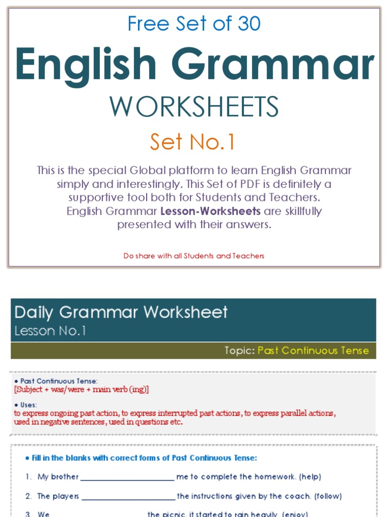 Free Grammar Worksheets-SET NO - 01 | PDF | Question | Verb