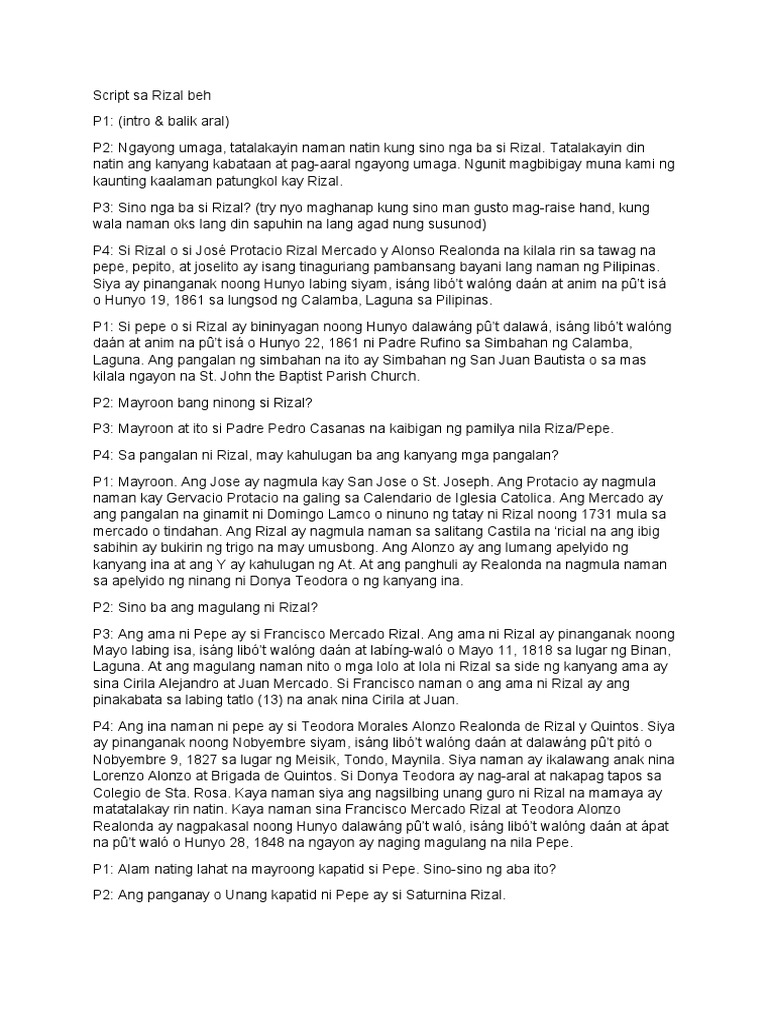 Script Sa Rizal Beh | PDF