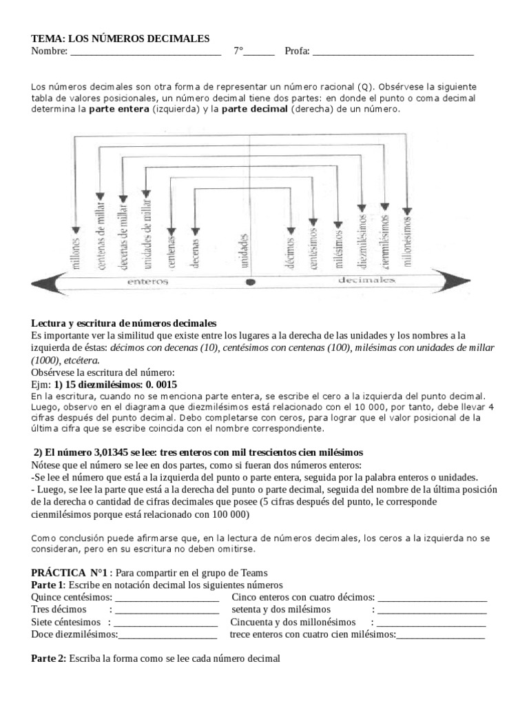Conceptos y Prácticas de Números Decimales | PDF | Decimal | Matemáticas