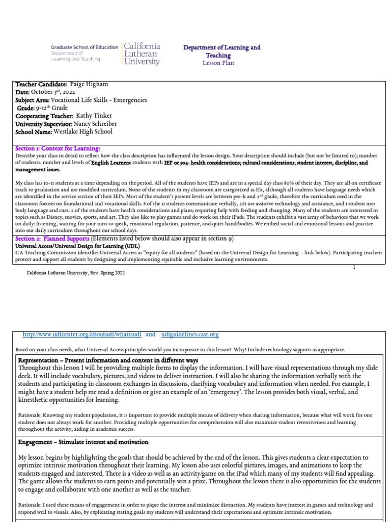 Vocational Life Skills Lesson Plan for IEP Students | PDF | Educational ...