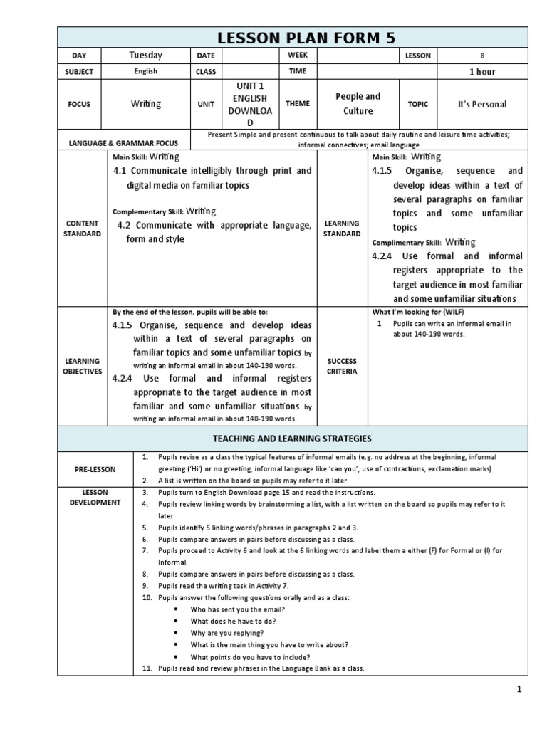 Lesson 8 Writing | PDF | English Language | Communication