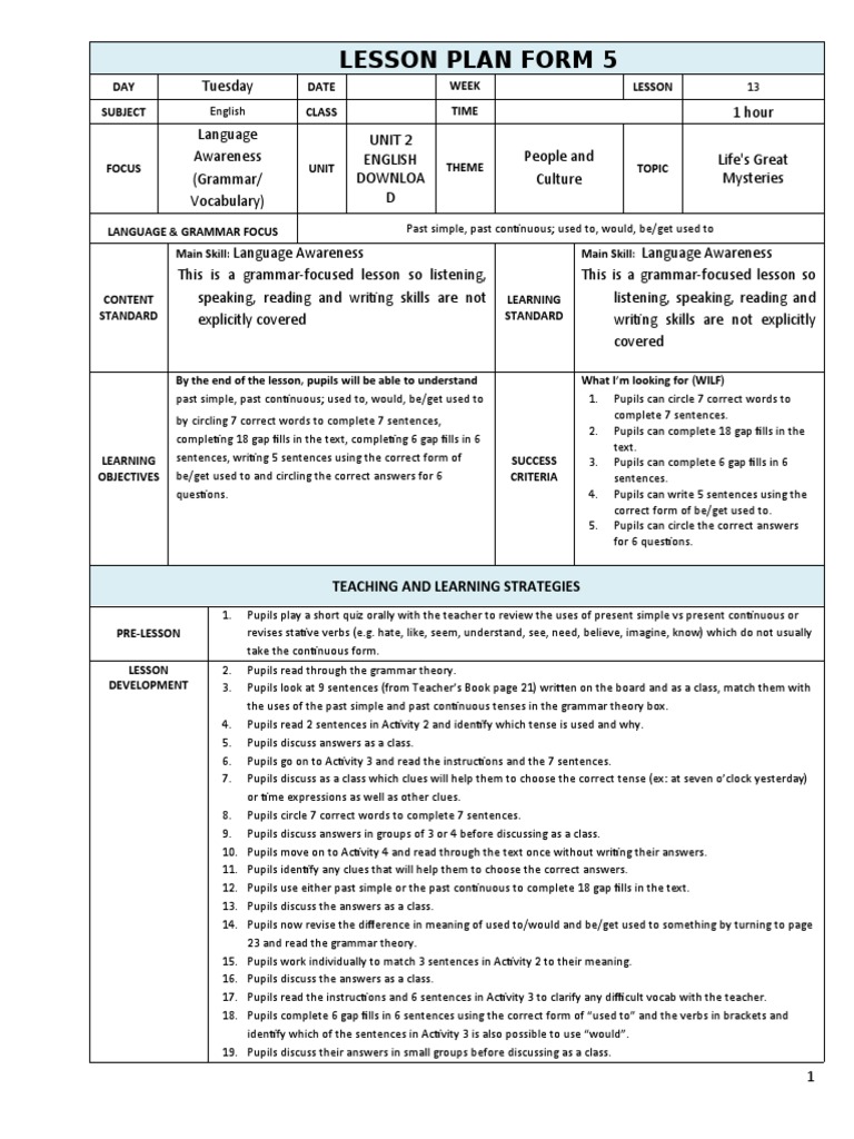 Past simple and past continuous lesson plan | PDF | Behavior ...