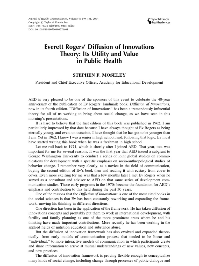Everett Rogers' Diffusion of Innovations Theory | PDF | Innovation ...