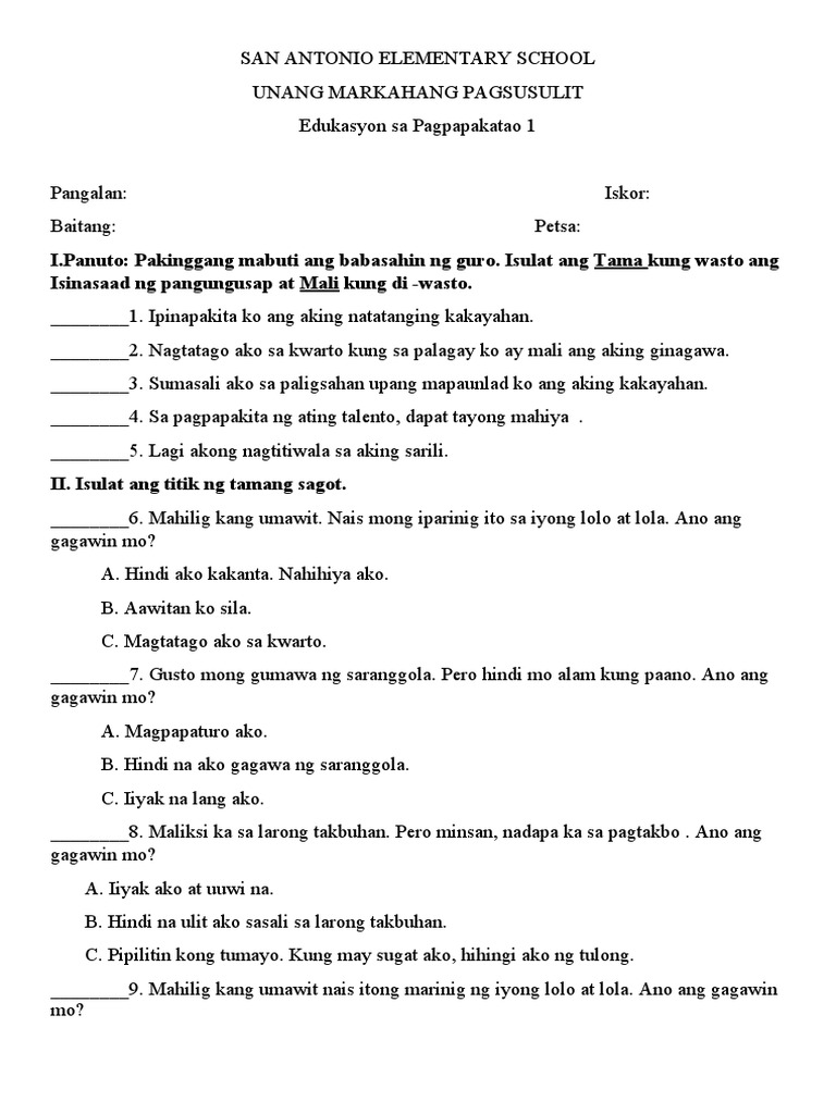 PT - Esp 1 - Q1 | PDF
