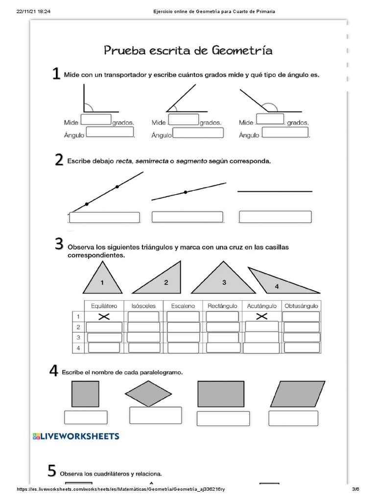 Ejercicio Online de Geometría para Cuarto de Primaria | PDF
