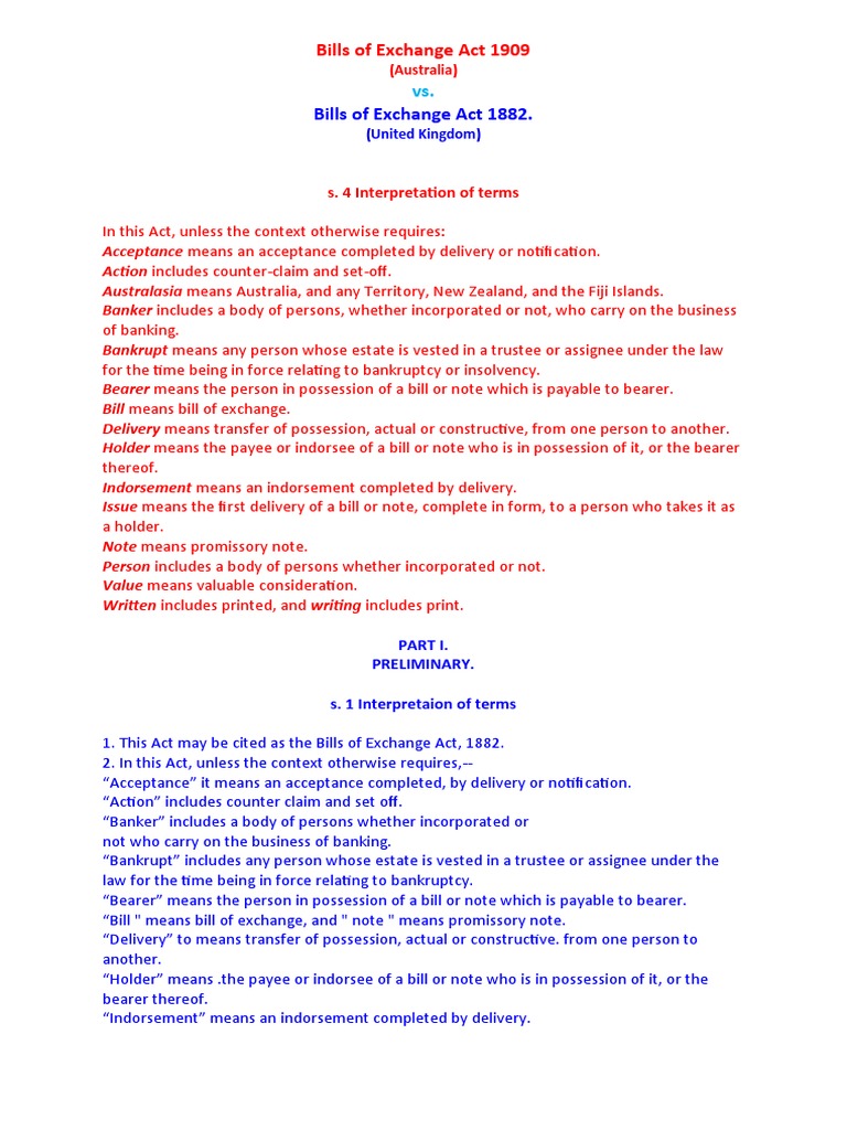 Bills of Exchange: UK vs. Australia | PDF | Negotiable Instrument | Justice