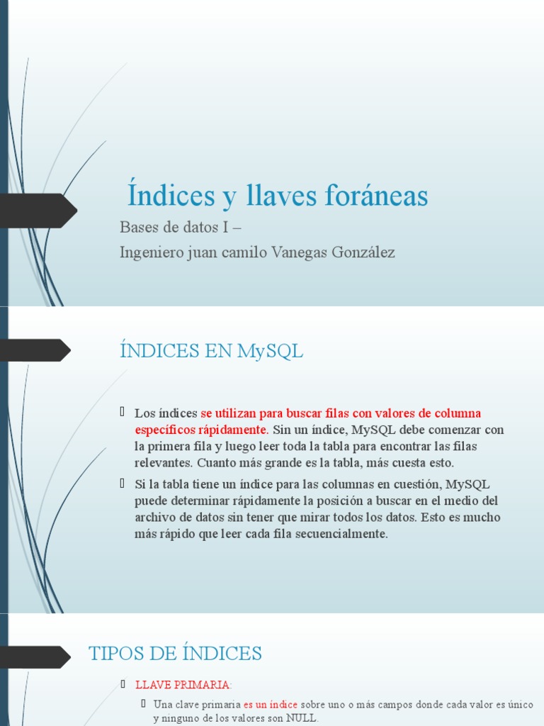 Índices y Llaves Foráneas en MySQL | PDF | Software de gestión de datos ...