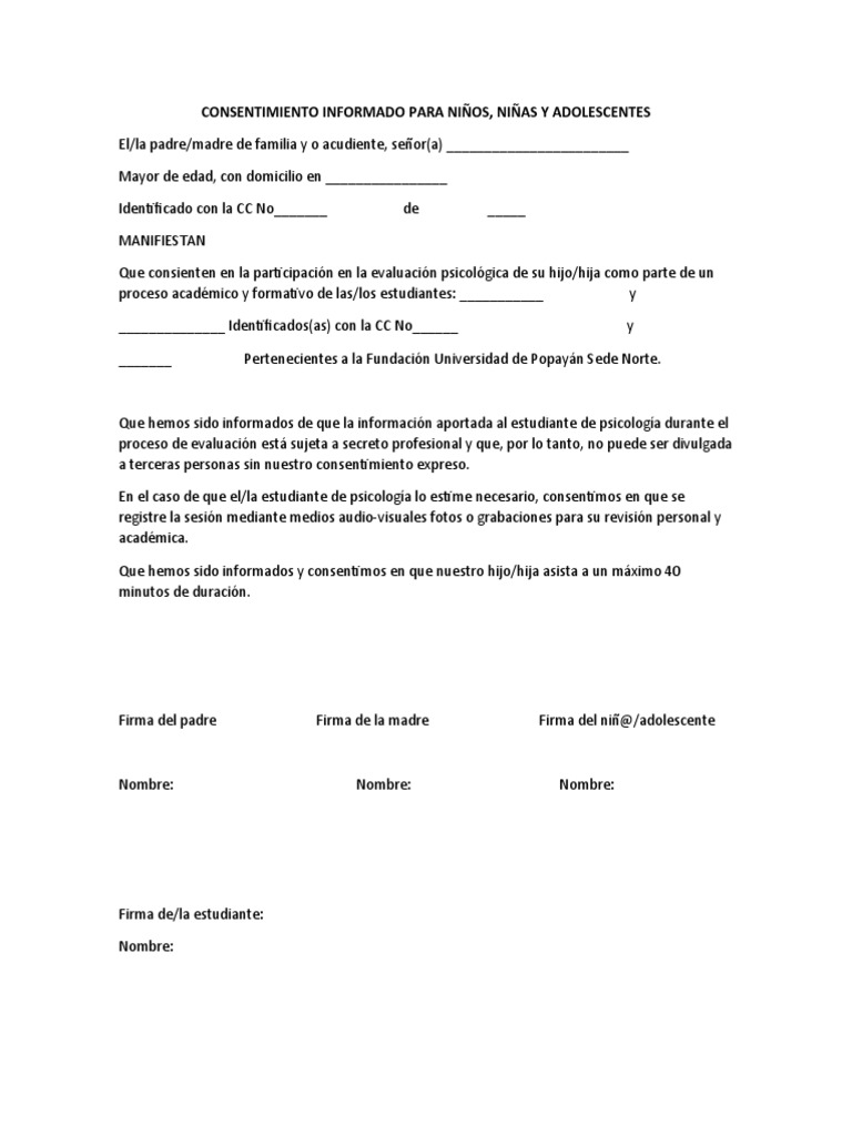 Consentimiento Informado para Niños | PDF