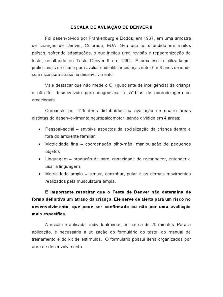 Escala de Avliação de Denver II | PDF