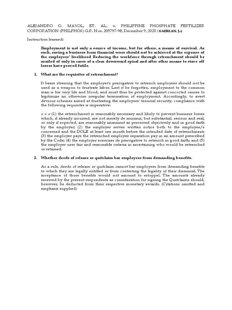 Alejandro O. Mayol, Et. Al. v. Philippine Phosphate Fertilizer ...