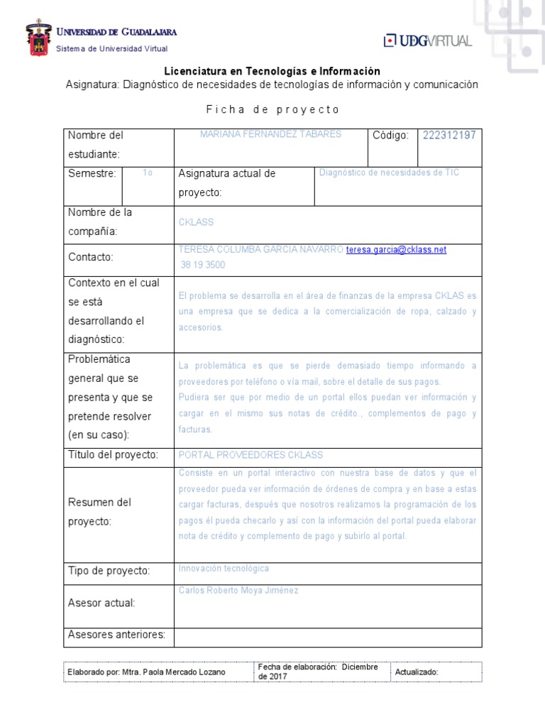 1.3 Ficha de Proyecto | PDF | Tecnología de información y comunicaciones | Tecnologías de la ...
