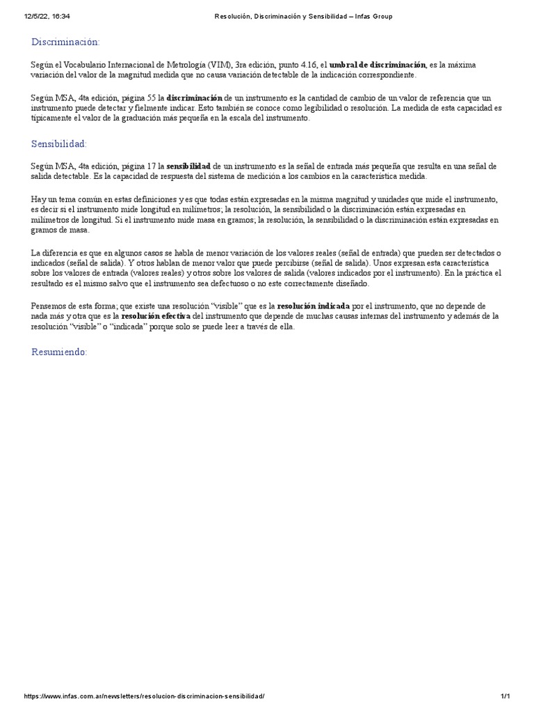 Resolución, Discriminación y Sensibilidad - Infas Group | PDF
