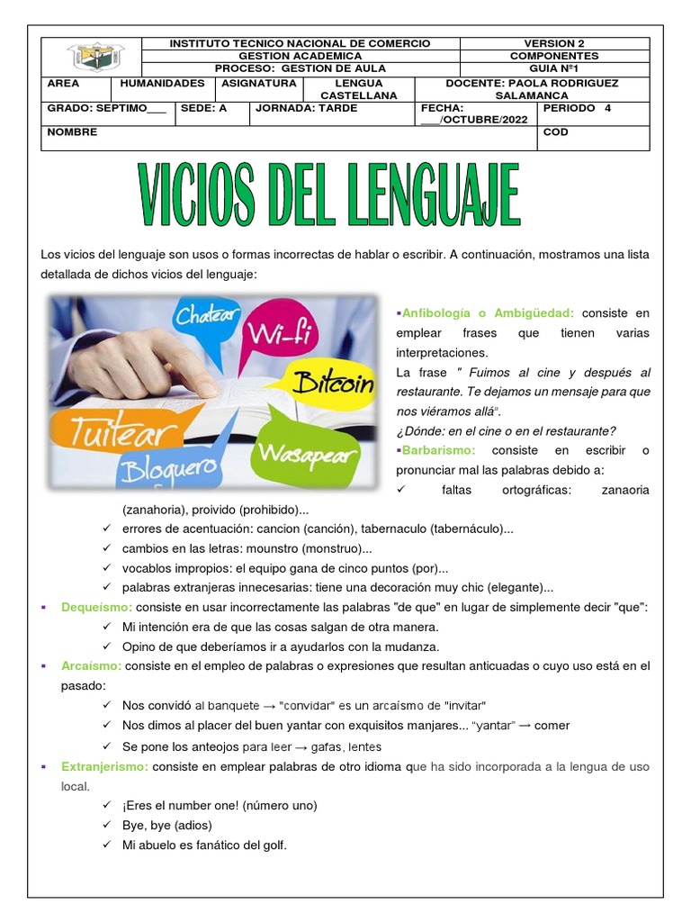 Guia N2 Vicios Del Lenguaje | PDF | Ciencia cognitiva | Cognición