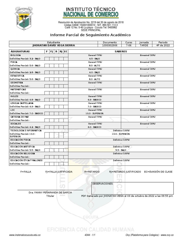 Informe Parcial de Seguimiento Acadmico | PDF