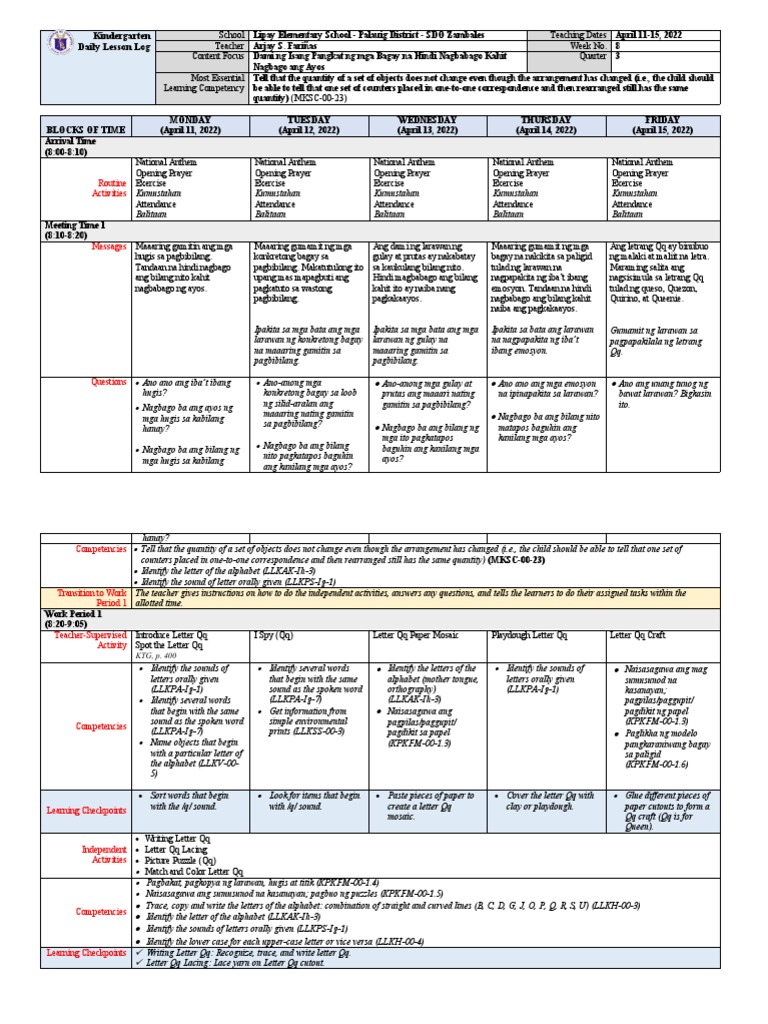 Kindergarten-DLL-Q3-Week8 Asf | PDF