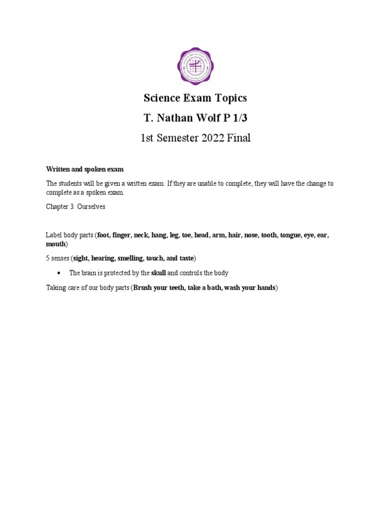 p1 Science Exam Topics | PDF