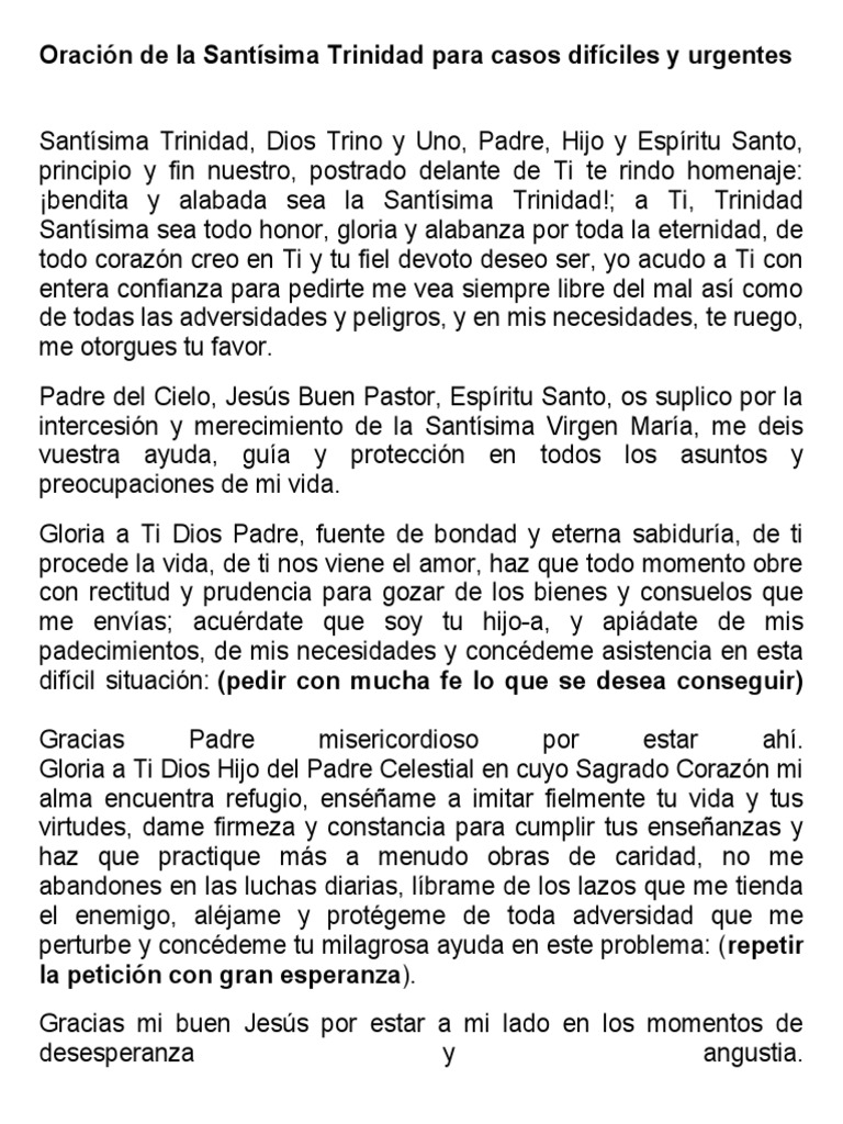 Oracion A La Santisima Trinidad | PDF | María, madre de Jesús | espíritu Santo