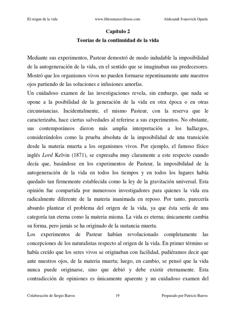 Teorías sobre el origen de la vida | PDF | Abiogénesis | Vida